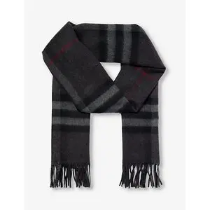 Burberry Giant Check Tassel-trim Cashmere Scarf - Charcoal