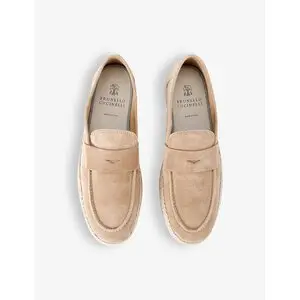 Brunello Cucinelli Espadrille-sole Panelled Suede Penny Loafers