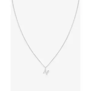 ASTRID & MIYU Letter N -plated Sterling-silver And Cubic Zirconia Pendant Necklace - Rhodium
