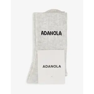 ADANOLA Logo-intarsia Ribbed Stretch-bamboo Blend Socks - Light Grey Melange