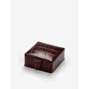 ASPINAL OF LONDON Croc-embossed Leather Stud Box - Amazon Brown