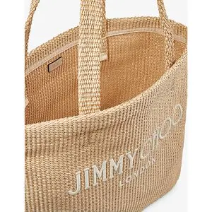 JIMMY CHOO Beach Logo-embroidered Raffia Tote Bag - Natural/latte