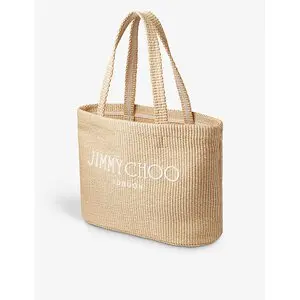 JIMMY CHOO Beach Logo-embroidered Raffia Tote Bag - Natural/latte