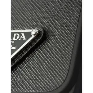 Prada Logo-plaque Leather Iphone 15 Case - Black