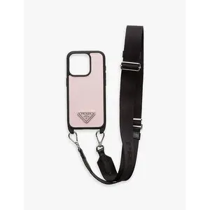 Prada Logo-plaque Leather Iphone 15 Case - Pink