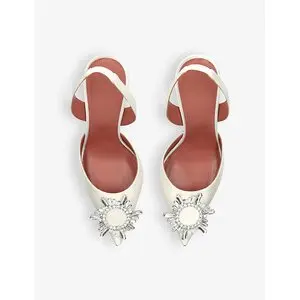 Amina Muaddi Begum Crystal-embellished Slingback Leather Mules - White
