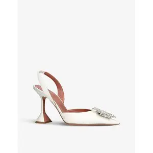 Amina Muaddi Begum Crystal-embellished Slingback Leather Mules - White