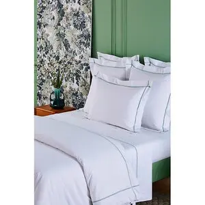 YVES DELORME Athena Embroidered-stripe Cotton Flat Sheet - Veronese