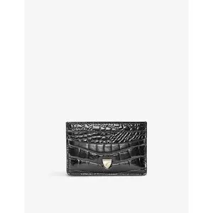 ASPINAL OF LONDON Logo-embellished Croc-embossed Leather Card Holder Black