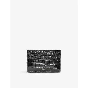 ASPINAL OF LONDON Logo-embellished Croc-embossed Leather Card Holder - Black