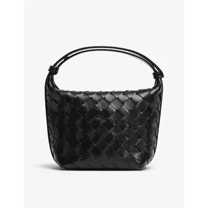 Bottega Veneta Leather Top Handle Bag - Black-gold