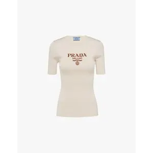 Prada Branded Knitted Silk Top - Neutral