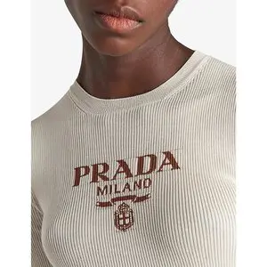 Prada Branded Knitted Silk Top - Neutral