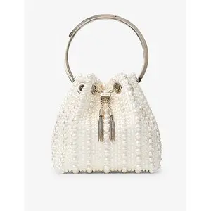 JIMMY CHOO Bon Bon Pearl-embellished Satin Top-handle Bag - Ivory