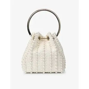 JIMMY CHOO Bon Bon Pearl-embellished Satin Top-handle Bag - Ivory