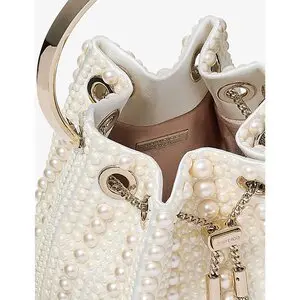 JIMMY CHOO Bon Bon Pearl-embellished Satin Top-handle Bag - Ivory