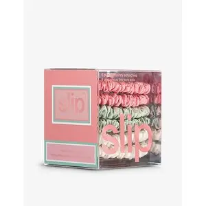 Slip Bellerose Silk Midi Scrunchies Pack Of Six - Cream/green/pink