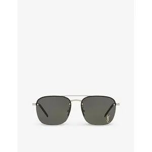 Saint Laurent Rectangular-frame Metal Sunglasses - Silver