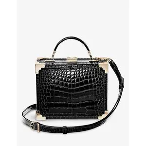 ASPINAL OF LONDON Trunk Croc-embossed Leather Clutch - Black