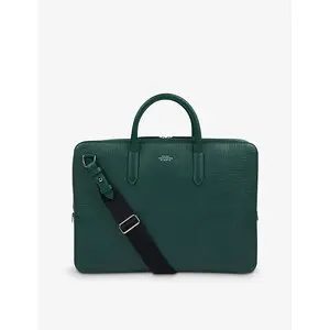Smythson Smythson Panama Logo-Embossed Slim Leather Briefcase Green