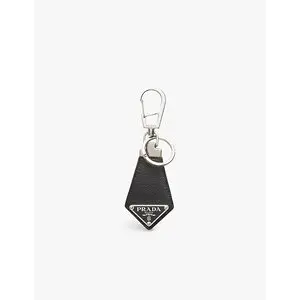 Prada Metal-logo Saffiano-leather Keychain - Black