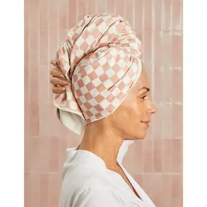 KITSCH Check-print Extra-large Quick-dry Hair Towel - Terracotta