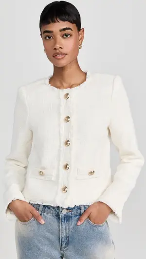 Cinq À Sept Christie Jacket Textured Tweed Blazer With Padded Shoulders - Gardenia