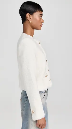 Cinq À Sept Christie Jacket Textured Tweed Blazer With Padded Shoulders - Gardenia