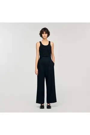 Sandro Fine-ribbed Jersey Tank With Rhinestone Inserts