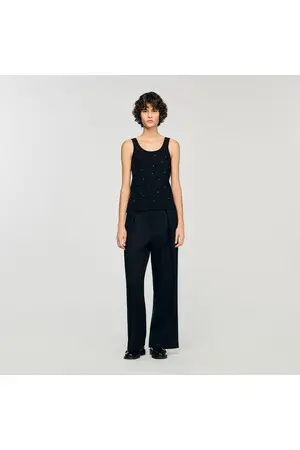 Sandro Fine-ribbed Jersey Tank With Rhinestone Inserts