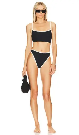 L*Space Nora Ribbed Bikini Bottom - Black & Cream