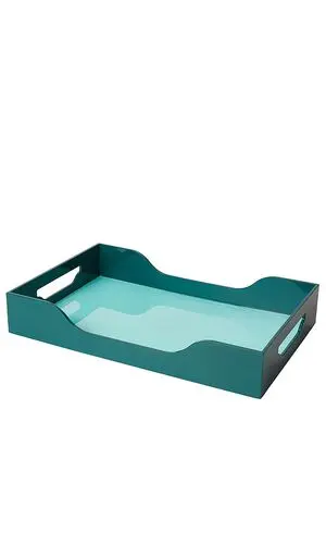 PRINTWORKS Large Swell Lacquered Tray In Blue - Turquoise & Green