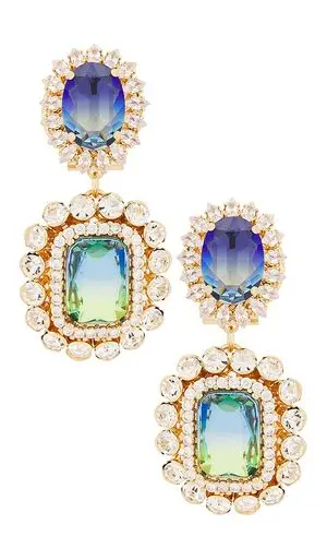 ANTON HEUNIS Stud With Clip Oval & Cluster Pendant - Blue  Green  & Gold