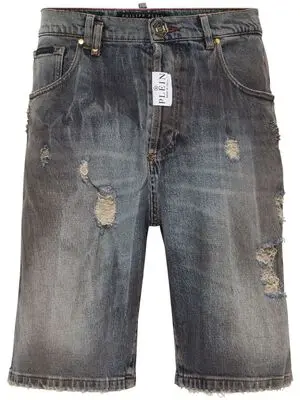 Philipp Plein Distressed Denim Shorts - Grey