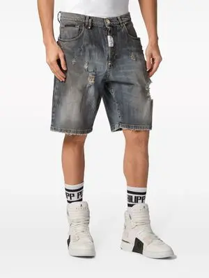 Philipp Plein Distressed Denim Shorts - Grey