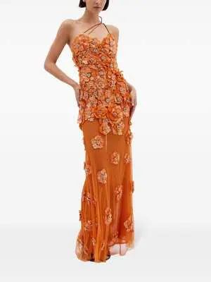 open lace back dress Rachel Gilbert Kyra Gown Flame Orange