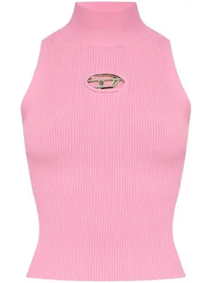 DIESEL® Sleeveless Mock Neck Top With Oval D Logo - Pink