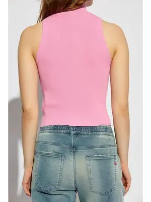 DIESEL® Sleeveless Mock Neck Top With Oval D Logo - Pink