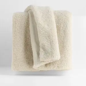 Crate & Barrel Faux Shearling 70"x55" Travertine Beige Throw Blanket - Natural