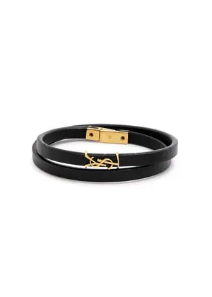 Saint Laurent Cassandre Leather Wrap Bracelet - Black