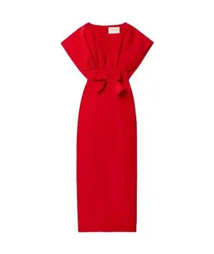 Carolina Herrera Belted Bow-embellished Pleated Gown - Red