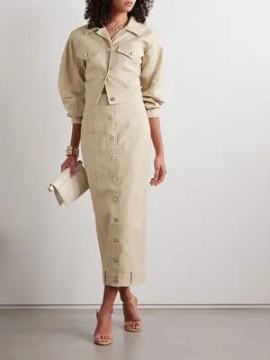 Cult Gaia Lua Cotton And Linen-blend Twill Midi Skirt