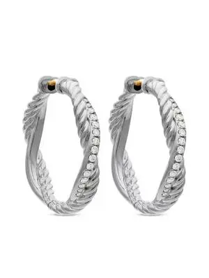 David Yurman Sterling Petite Infinity Diamond Hoop Earrings - Silver