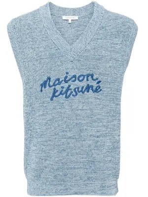 Maison Kitsuné Embroidered Cotton Vest - Blue
