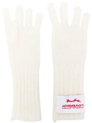 CHARLES JEFFREY Logo-patch Knitted Gloves - White