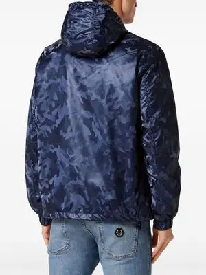 Philipp Plein Camouflage Print Hooded Windbreaker - Blue