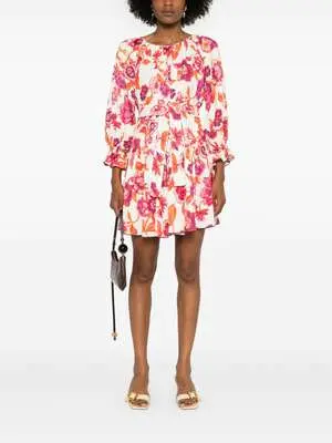 La DoubleJ Uma Floral Print Mini Dress - Neutrals