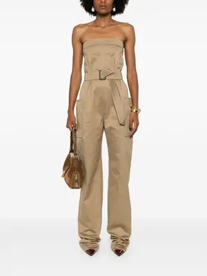 Saint Laurent Strapless Belted Cotton Jumpsuit