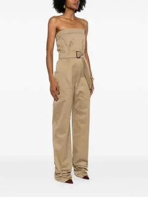 Saint Laurent Strapless Belted Cotton Jumpsuit