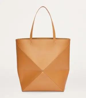 Loewe Leather Puzzle Fold Tote Bag - Beige